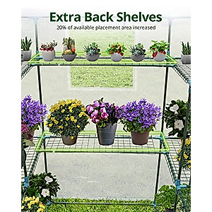 KING BIRD Upgraded 7 x 4.7 x 6.4 FT Walk-in Greenhouse for Outdoors, Thickened PE Cover & Heavy Duty Powder-Coated Steel, w/ Zippered Mesh Door & Screen Windows, 20 Sturdy Shelves for Garden, White