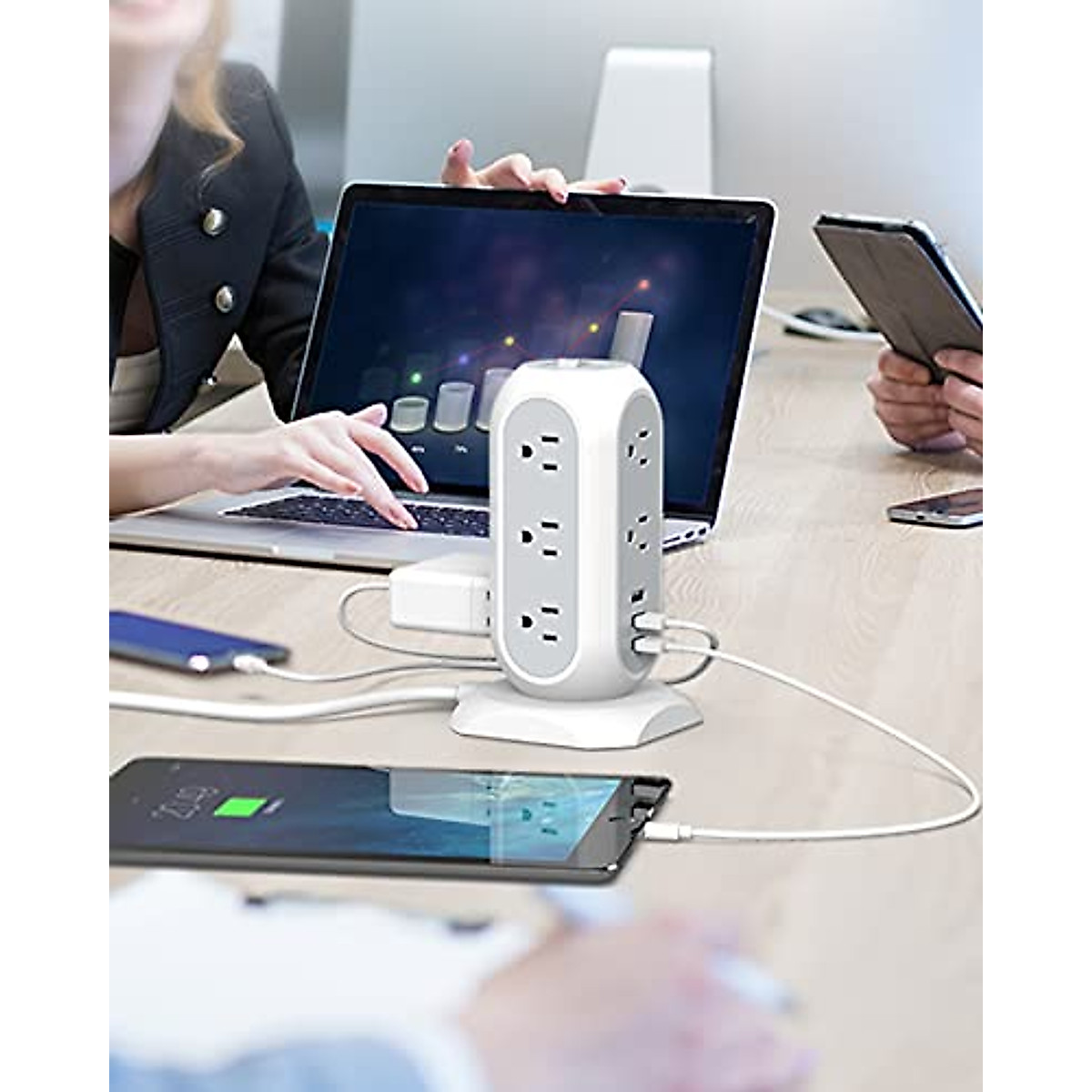Tower Power Strip with 11 Outlets 3 USB Chargers, TESSAN Surge Protector Tower 1875W/15A, 6 Feet Extension Cord with Multiple Outlets, Flat Plug, Office Supplies, Desk Accessories, Dorm Essentials