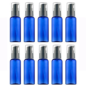 VIDELLY 10 Pieces Travel Pump Bottles for Toiletries 2oz Small Pump Bottles Clear Travel Bottle Plastic Empty Spray Bottle Dispenser With Black Cap For Lotion Cream Essential Oil,50ml Blue (Blue,