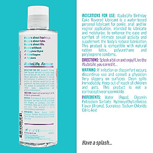 Lube Life Water-Based Birthday Cake Flavored Lubricant, Personal Lube for Men, Women and Couples, Made without Added Sugar, 8 Fl Oz