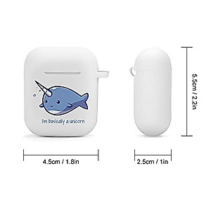 Blue Narwhal Funny Unicorn Silicone AirPods Case Protective Cover Compatible with AirPods 2 & 1 with Keychain