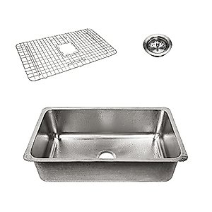 Sinkology K1408-BB62 Taylor Undermount 31.25 in. Single Bowl Brushed Crafted Grid and Strainer Drain Stainless Steel Kitchen Sink Kit