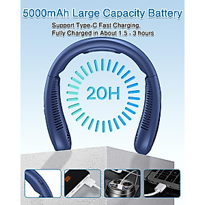 Neck Air Conditioner, 5000mAh Portable Neck Fan with Semiconductor Cooling Airflow Bladeless USB Neck Fans Portable Rechargeable with 3 Speeds, LED Display, Personal Fan for Outdoor Travel Indoor
