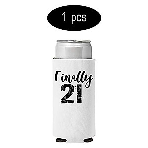 Veracco Finally 21 Cheers to 21 Years Twenty First Slim Can Coolie Holder 21st Birthday Gift Party Favors Decorations (Black/White, 6)