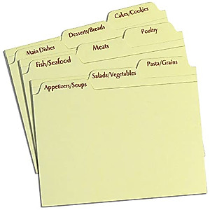 Meadowsweet Kitchens Recipe Card Box Tab Divider Set - Tab Dividers Printed on Neutral Color Card Stock - Set of 9 Tab Dividers for 4x6 Recipe Cards (or 3x5) for Paperboard, Wood & Acrylic Boxes