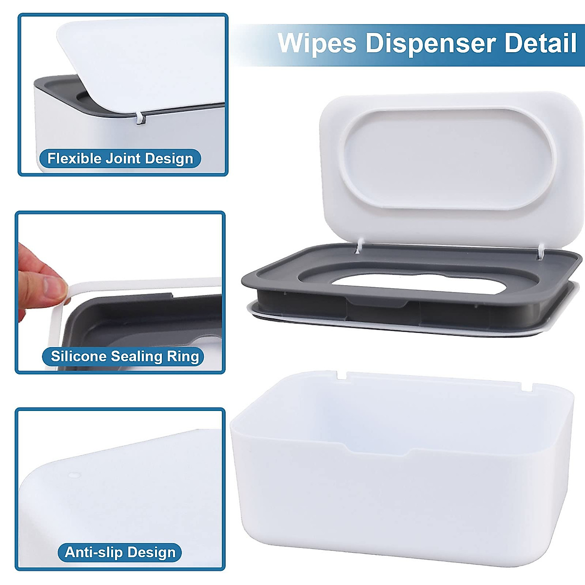 Beieverluck 2 Pack Baby Wipes Dispenser Wipe Holder with Lids Refillable Wipe Container Case for Bathroom Travel Wipe Holder Keeps Wipes Fresh (Grey and Blue)