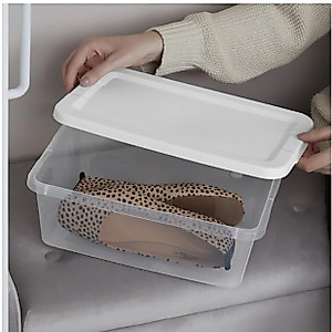 Sterilite Storage Boxes, 13.5L x 8W x 4.8H inches (34.3 x 20.3 x 12.2 cm), 6 QT, Clear with White Lid, Pack of 10