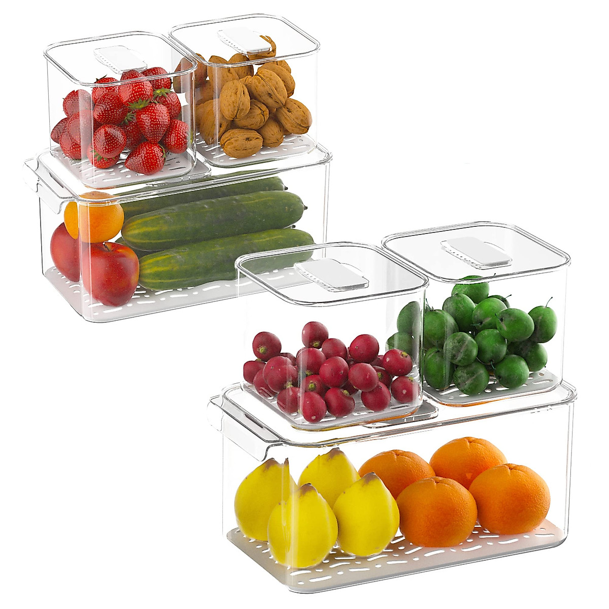 iPEGTOP Fridge Produce Saver Food Storage Bin Containers, Stackable Refrigerator Freezer Organizer Fresh Keeper Container with Vented Lids, 6 Pack