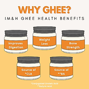Classic Ghee Butter, Grass-Fed by Indian Milk & Honey, 44 oz with 264 Servings Each | Handmade & Locally Sourced Ghee Clarified Butter | Lactose, Gluten & Casein Free | Ghee in Recyclable PET Jars