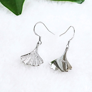 Hiqmic 925 Sterling Silver Ginkgo Leaf Fan-shaped Dangle Ear Hook Earrings White Gold Plated Fashion Jewelry Gifts_WK90142