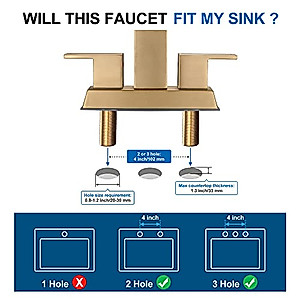 TONNY Gold Bathroom Faucet, Waterfall Bathroom Sink Faucet, 4-Inch Centerset Bathroom Faucets for Sink 3 Hole with Pop Up Drain and Water Supply Line, Brushed Gold
