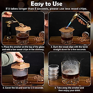 Bochino Cocktail Smoker Kit, Old Fashioned Drink Smoker Kit, 6 Different Flavors Wood Chips for Whiskey, Bourbon,Wine, Drink, Whiskey Smoker Infuser Kit. Gift for Men, Husband, Dad