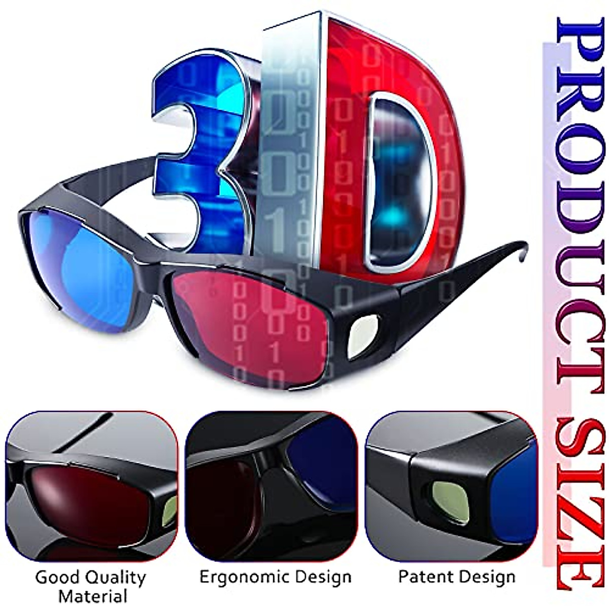 2 Pieces 3D Movie Game Glasses 3D Red Blue Glasses 3D Style Glasses for 3D Movies Games, 3D Viewing Glasses, Light Simple Design (Black)