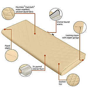 Classic Accessories Montlake FadeSafe Water-Resistant 54 x 18 x 3 Inch Outdoor Quilted Bench Cushion, Patio Furniture Swing Cushion, Chamomile