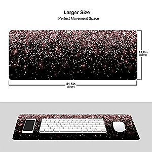 Rose Gold Glitter Black Gaming Mouse Pad Large XL Long Extended Pads Big Mousepad Keyboard Mouse Mat Desk Pad Home Office Decor Accessories for Computer Pc Laptop