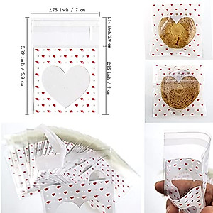 FAZHBARY 200 PCS Valentine Cellophane Bags Heart Mini Cookie Bags Self Sealing Cellophane Bags for Candy Bakery Supplies