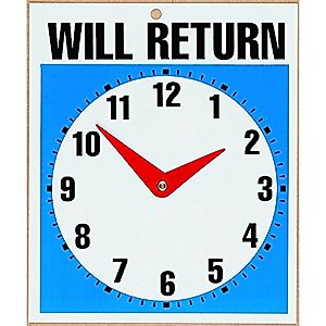 Headline Sign 9382 Double-Sided Open/Will Return Sign with Clock Hands, 7.5 Inches by 9 Inches