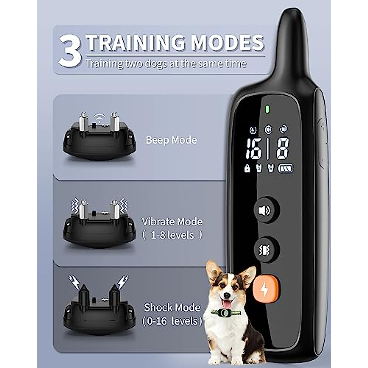 Dog Shock Collar for 2 Dogs, Dog Training Collar with Remote for Large Medium Small Dogs, Rechargeable E-Collar Waterproof Collars with 3 Training Modes, Range up to 3300Ft