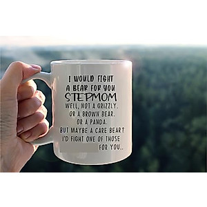 kunlisa Best Stepmom Gift Mug Cup,I Would Fight a Bear for You Stepmom Ceramic Mug-11oz Coffee Milk Tea Mug Cup,Stepmom Stepmother Mother-in-Law Birthday Mother's Day Gifts from Stepdaughter Stepson
