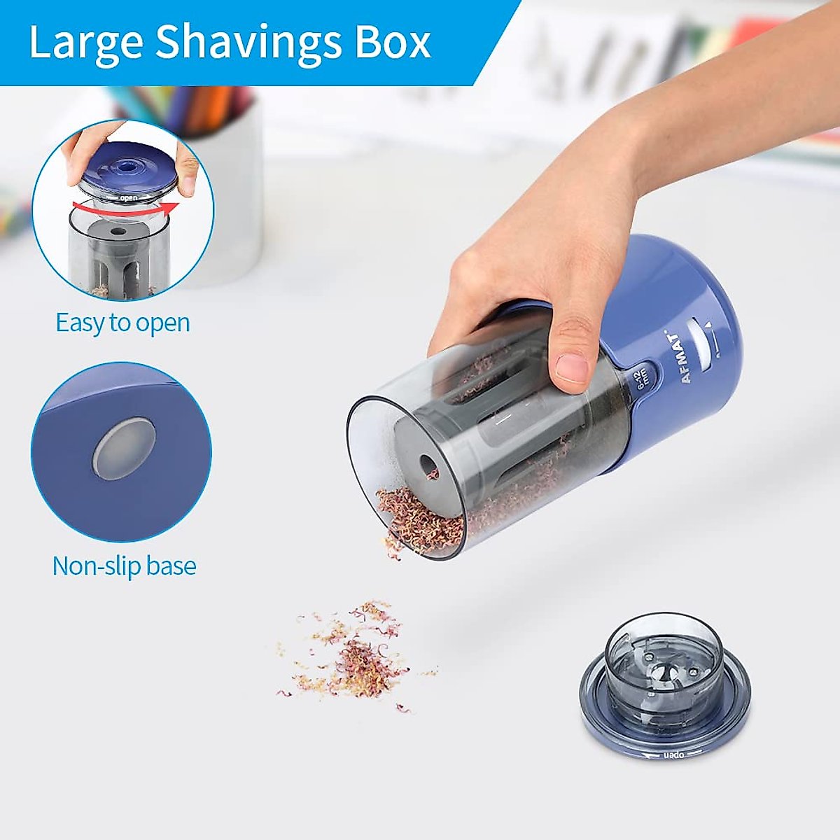 AFMAT Long Point Pencil Sharpener, Auto Stop & Fast Sharpening, Electric Pencil Sharpener for Artists, Super Long Point, Charcoal Pencil Sharpener Plug in for φ6-12mm Drawing/Sketching/Colored Pencils