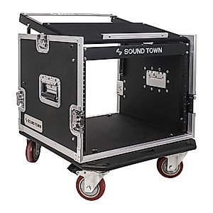 Sound Town Enhanced Thickness 1/2” (12mm) Plywood 8U Audio Rack/Road ATA Case with 11U Slant Mixer Top, 20’’ Rackable Depth, Casters, 8 Space Size, Pro Tour Grade (STMR-8UW)