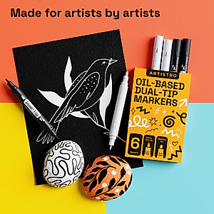 ARTISTRO 6 Black & White Permanent Markers, Metallic Paint Pen, Oil Based Paint Markers Dual Tip (0.7mm+3mm), Waterproof Paint Pens for Rock Painting, Ceramic, Glass, Wood, Tire, Fabric & More