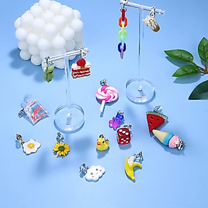 JOERICA 20Pairs Weird Clip On Earrings Funny Drop Dangle Earrings for Women Frog Flower Mushroom Butterfly Strawberry Goldfish Earrings, Stainless Steel, Cubic Zirconia