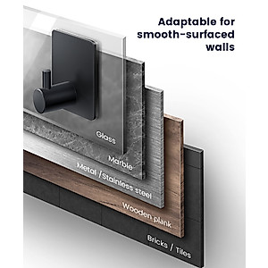 xdgeLoad Adhesive Towel Hooks for Bathroom, Adhesive Heavy Duty Towel Hooks 8 Pack, Towel Holders for Hanging/Bathroom/Kitchen/Robe, Black Stainless Steel Matte Towel Wall Hooks without Punching