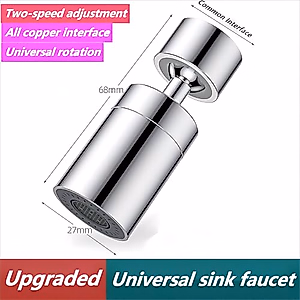 Xanadian Kitchen faucet aerator, 360° rotating and swivelling kitchen faucet aerator, dual function 2 stream faucet head, big angle sink faucet attachment（2 pack)