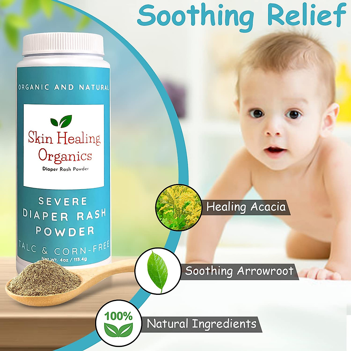 Severe Diaper Rash Treatment Powder - Heal & Cure Very Bad Horrible Diaper Rash Bleeding Blisters Quickly from Diarrhea for Newborn Infant & Adults - Skin Healing Organics