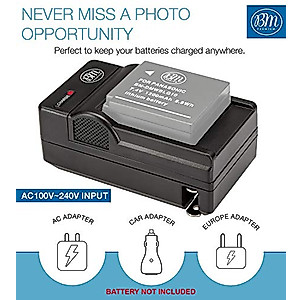 BM DMW-BLG10 Battery Charger for Panasonic Lumix DC-G100 DC-ZS80 DC-GX9 DC-LX100 II DC-ZS200 DC-ZS70 DMC-GX80 DMC-GX85 DMC-ZS60 DMC-ZS100 DMC-GF6 DMC-GX7K DMC-LX100K Cameras - DMW-BTC9 Replacement
