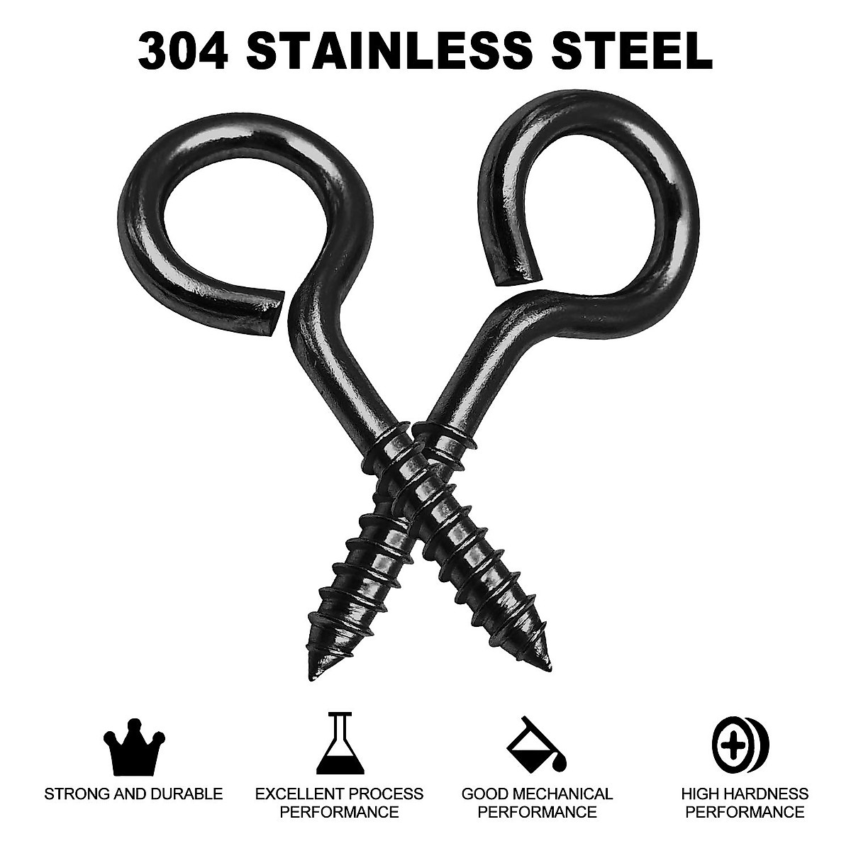 YGAOHF 5 Inch Eye Hooks Screw in Heavy Duty, 500 LBS Capacity, Large Stainless Steel Eye Hooks for Hanging, Black Eye Bolts for Indoor & Outdoor Heavy-Duty Applications