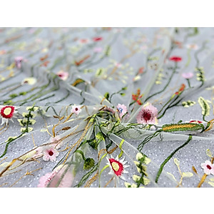 Buchuang Lace Fabric, 2 Yards Beautiful Seaweed Floral Embroidery Lace Tulle Fabric White Mesh Fabric DIY Wedding Sewing AccessoriesParty Dress (White mesh)