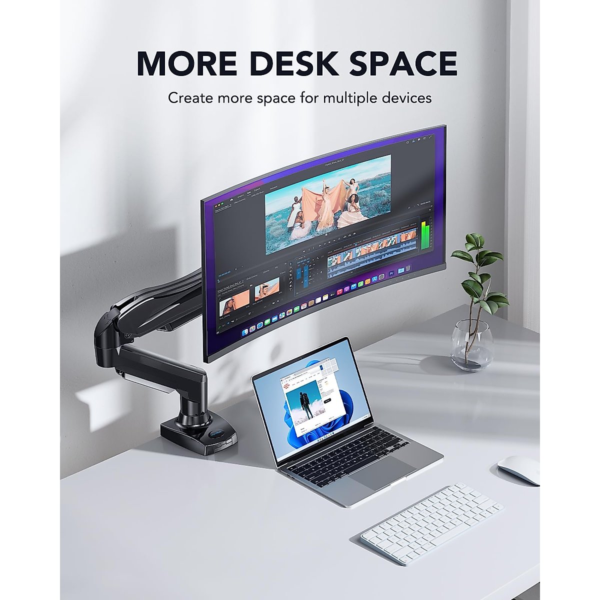 HUANUO Single Monitor Mount, 13 to 32 Inch Gas Spring Monitor Arm, Adjustable Stand, Vesa Mount with Clamp and Grommet Base - Fits 4.4 to 19.8lbs LCD Computer Monitors