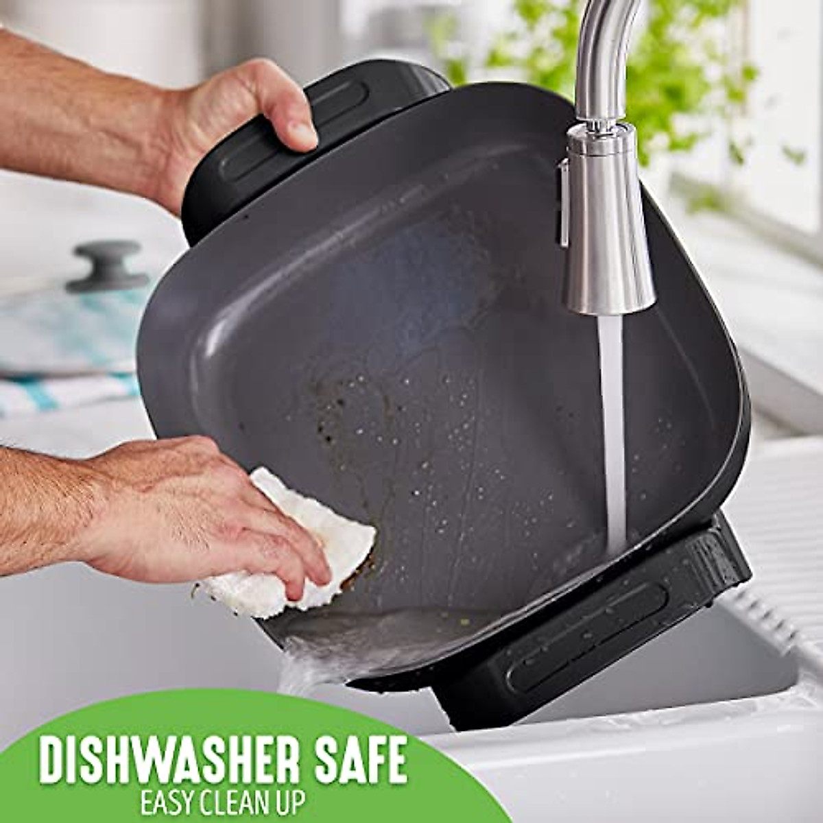 GreenLife Healthy Ceramic Nonstick, 12" 5QT Square Electric Skillet with Glass Lid, Dishwasher Safe, Adjustable Temperature Control, PFAS-Free, Black