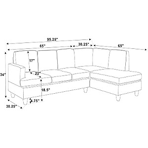 Oadeer Home DDD7438 Sectional, Light Gray