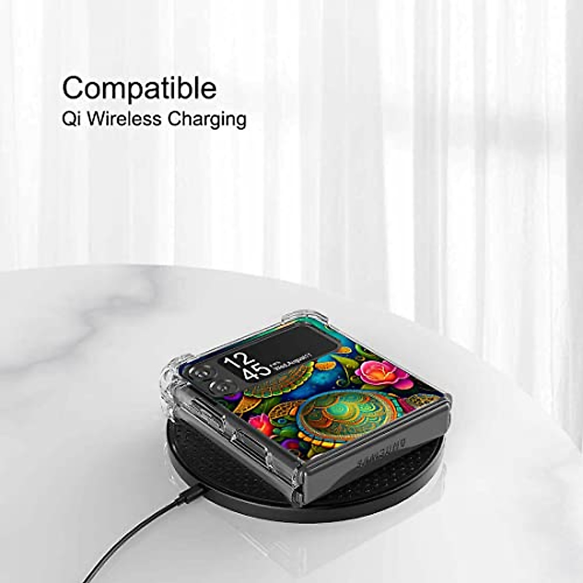 Beaucov Galaxy Z Flip 4 Case,Colorful Mandala Turtle Flower Drop Protection Shockproof Case TPU Full Body Protective Scratch-Resistant Cover for Samsung Galaxy Z Flip 4 5G