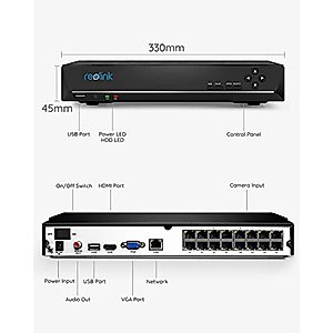 REOLINK 4K 16 Channel Network Video Recorder for Security Camera System, Work With 4K/5MP/4MP HD Reolink IP Cameras PoE NVR, 24/7 Recording to Pre-Installed 4TB Hard Drive, RLN16-410-4TB