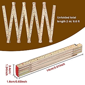 2 Pieces Folding Wood Rulers Measuring Sticks 6.6 Feet Wooden Foldable Ruler Yardstick with Brass Slide Measuring Rule Outside Inches Inside Centimeter Read for Woodwork DIY Craft Carpenter Engineers