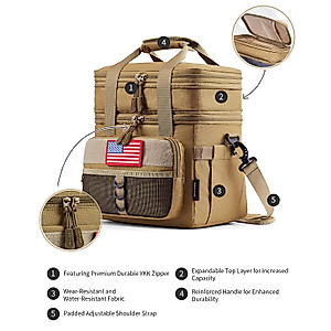 JOYHILL Tactical Lunch Box for Men, Double Deck Expandable Insulated Lunch Bag, Large Durable Thermal and Cooler Bag for Adult, Modern Leakproof Bag for Adult Work, Camping, Picnic, Green Camo,18L