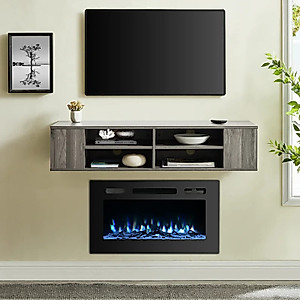 30 Inch Freestanding Electric Fireplace Inserts, Quiet Wall Mounted Fireplace, Led Fireplace for Living Room, Recessed Electric Fireplace, Linear Fireplace, Logs & Crystal, 750/1500W