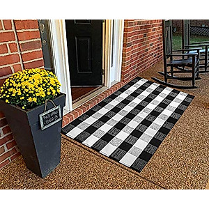 SHACOS Large Cotton Area Rug 4'x6' Black White Plaid Cotton Woven Rug for Living Room Bedroom Doorway (4' x 6', Black White)
