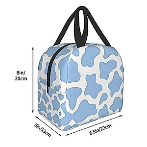 carati Insulated Lunch Bag for Women, Cooler Tote Reusable Lunch Box Container For Work Office Travel Picnic Light Blue Cow Animal