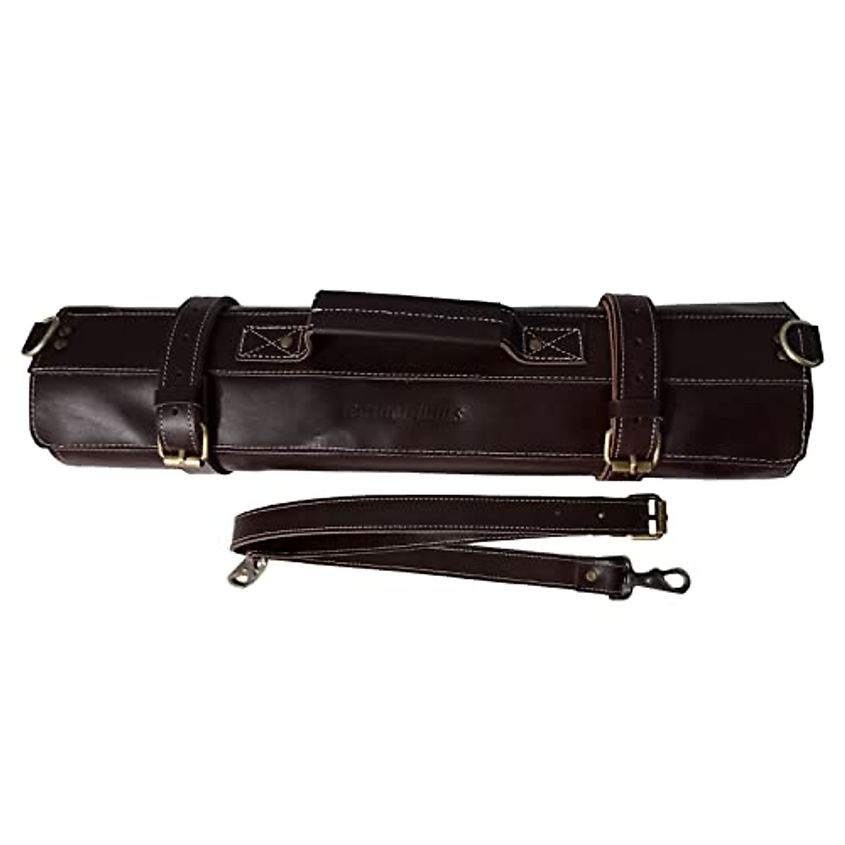 Professional Chef Genuine Premium Cowhide Leather Chef Knife Bag/Knife Roll 16 Pockets Space #F15 (Dark Brown)