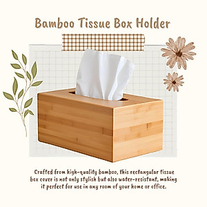 PERFORMORE Bamboo Tissue Box Cover - Water-Resistant Rectangular Wooden Facial Tissue Box with Sliding Bottom - 27x15.5x11.5 cm Wood Kleenex Box Holder - Ideal for Bathroom, Office Desk & Nightstand