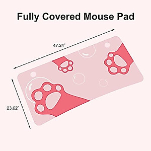 DoubleWin Pink Gaming Desk, 47 inch Gaming Table I Shaped Gaming Computer Desk for Girls, Home Office PC Computer Table Gaming Desk Pink with Cup Holder Headphone Hook and Gaming Handle Rack