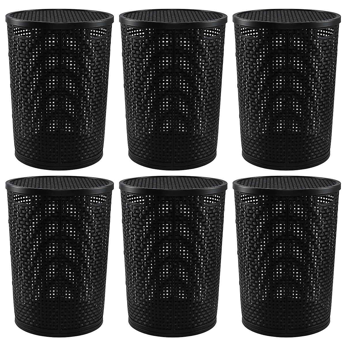 Joyeen 6 Pack 50 L Plastic Laundry Basket with Lid, Round Dirty Clothes Hamper, Black