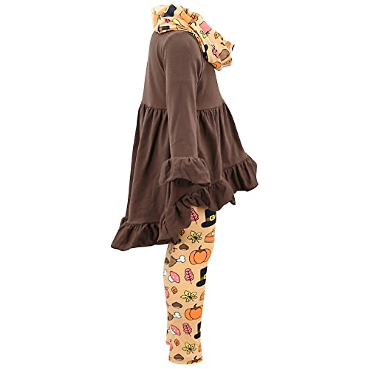 Unique Baby Girls 3 Piece Thanksgiving Dinner Clothes Legging Set Outfit (8Y, Brown)