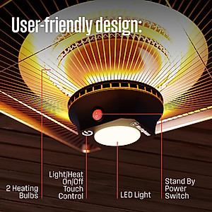 Westinghouse Outdoor Ceiling Patio Heater, Water Resistant, Adjustable Heat Output Up to 1500W, Auto Shut Off Overheat Protection, Hanging Infrared Heater for Patio Cover, Gazebo, Pergola, & More