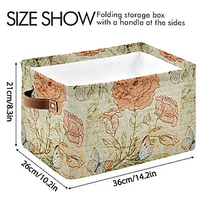 ALAZA Retro Rose Butterfly Flower Foldable Storage Box Storage Basket Organizer Bins with Handles for Shelf Closet Living Room Bedroom Home Office 1 Pack